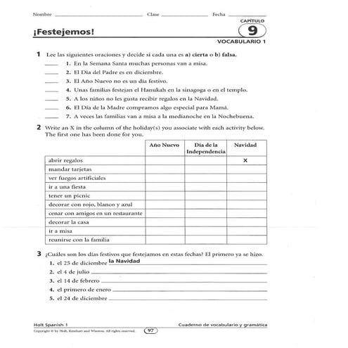 Spa1 wkbk chap 04 | PDF