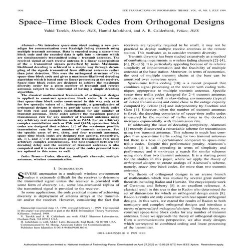 Space Time Block Codes From Orthogonal Designs Pdf