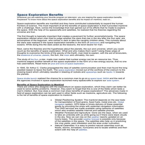 Space exploration benefits essay example | DOCX