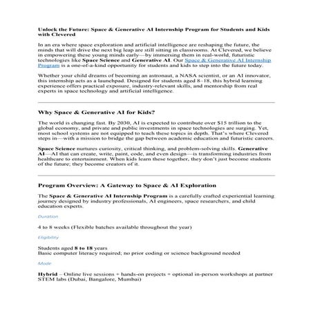 Unlock the Future: Space & Generative AI Internship Program for Students and Kids with Clevered ...