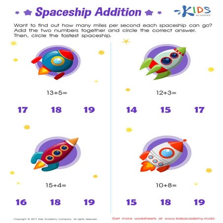 Space math - Kindergarten Math Worksheets | PDF