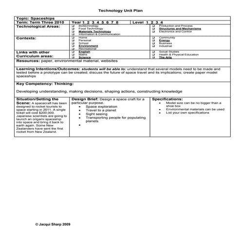 Spaceships unit plan | DOCX