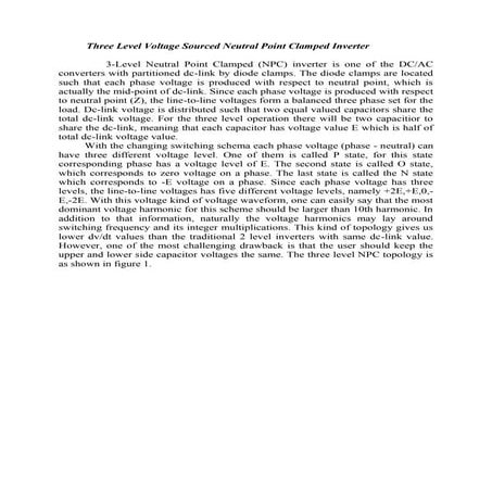 Space Vector Modulation in Voltage Sourced Three Level Neutral Point Clamped Inverter | DOCX