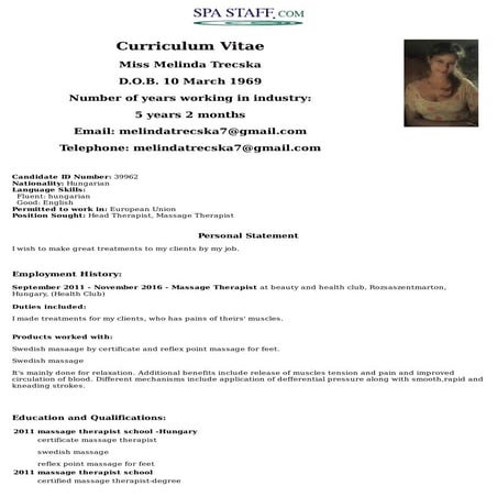 cv SPA THERAPIST | PDF
