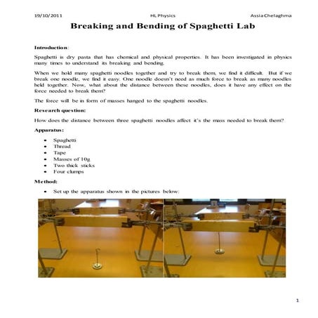 IA Spaghetti lab using force IB Physics HL | PDF