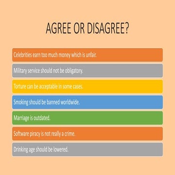 Topic: Agree or Disagree Part 1-Speaking Questions for Warm-ups | PPT