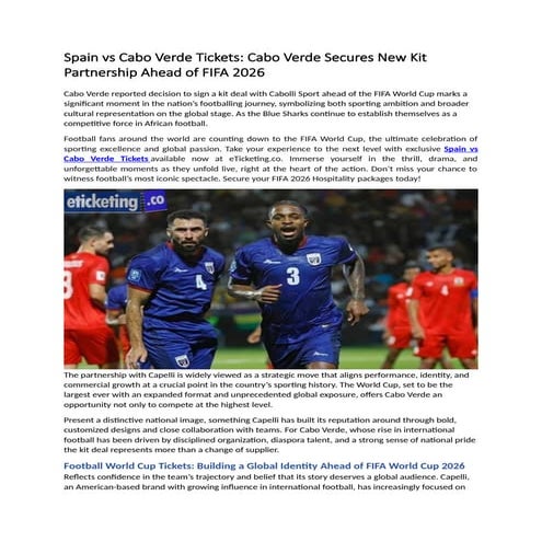 Spain vs Cabo Verde Tickets Cabo Verde Secures New Kit Partnership ...