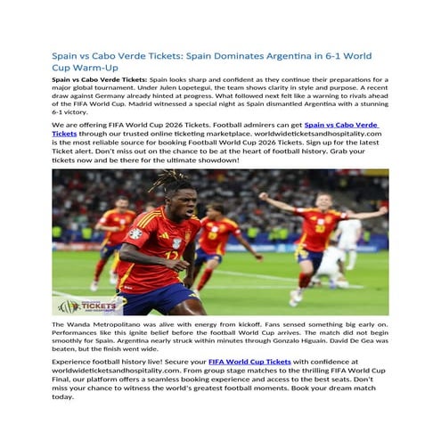 Spain vs Cabo Verde Tickets Spain Dominates Argentina in 6-1 World Cup ...