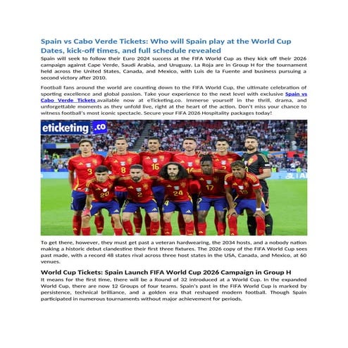 Spain vs Cabo Verde Tickets Who will Spain play at the World Cup Dates ...