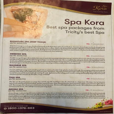 Spa kora Massage Packages | Best Body Massage Centre in Chandigarh | PDF