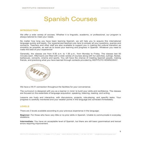 Spanish Courses Bilbao Instituto Hemingway | PDF