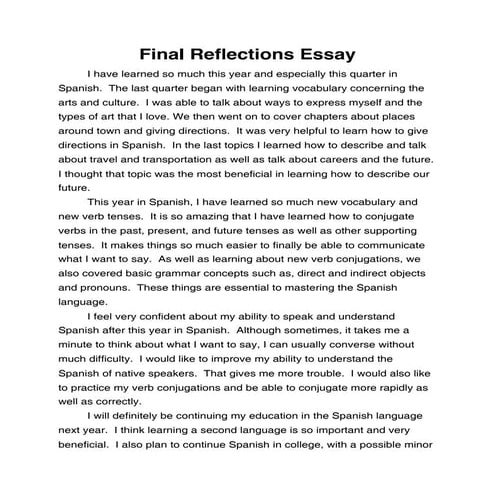 Spanish final reflections essay | PAGES
