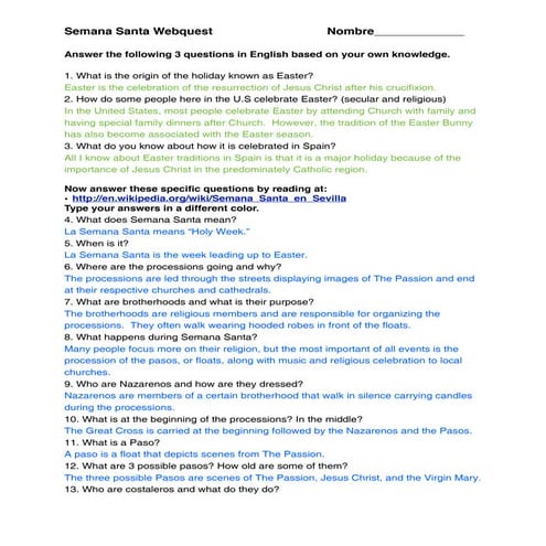 Spanish la semana santa webquest | PAGES | National & Civic Holidays ...