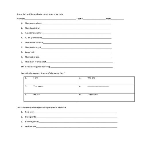 Spanish 1 quiz 9 5-13p | PDF