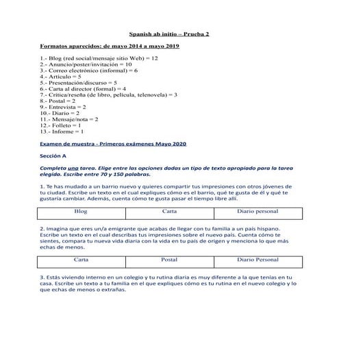 Spanish ab initio - Tipos de texto - Prueba 2.docx