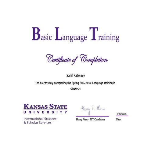 Spanish Language Certificate | PDF