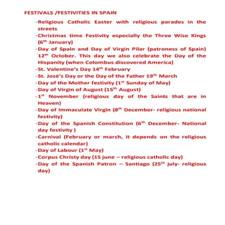 Spanish festivities | DOCX