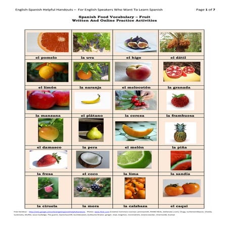Spanish food vocabulary fruit | PDF