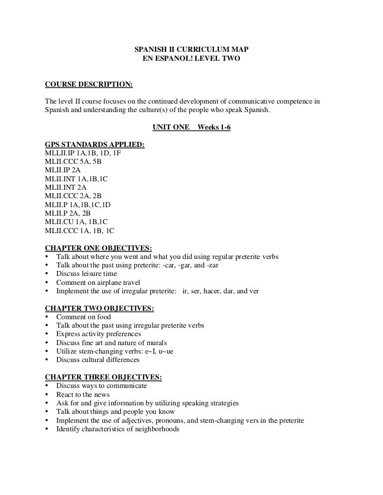 Spanish 2 curriculum map