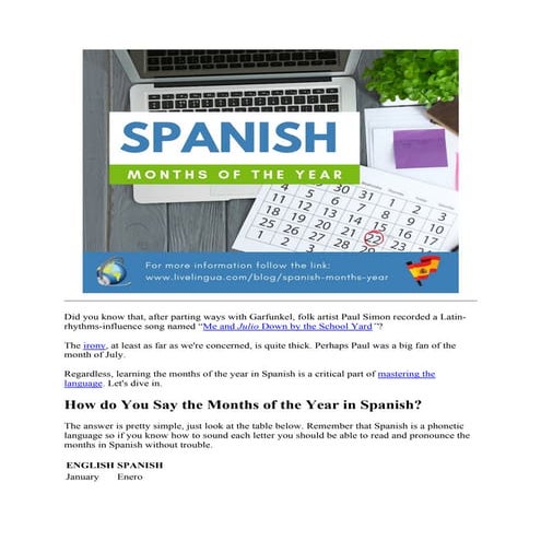 Spanish Months of the Year | PDF