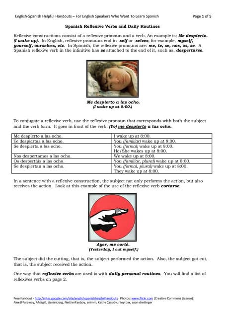 Spanish vocabulary for daily routine | PDF