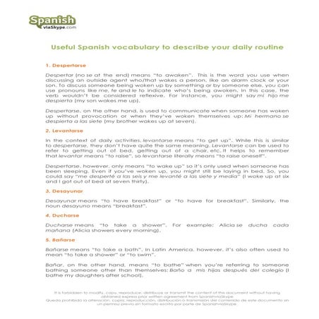 Spanish vocabulary for daily routine | PDF