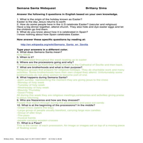 Spanish la semana santa webquest | PAGES