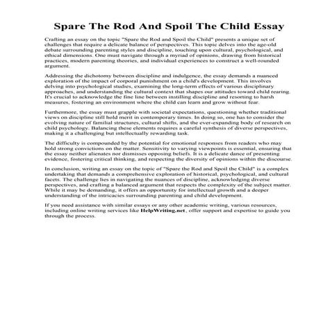 Spare The Rod And Spoil The Child Essay. Spare the rod and spoil the ...