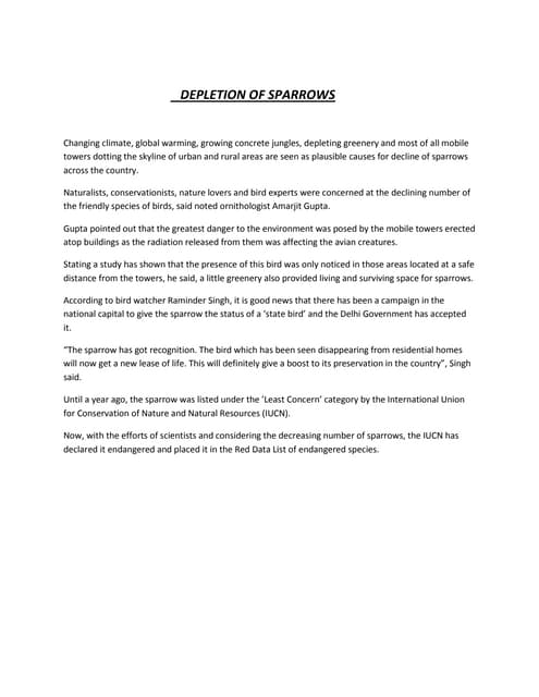 MOUNT ABU PUBLIC SCHOOL PROJECT Save sparrow project | PPT