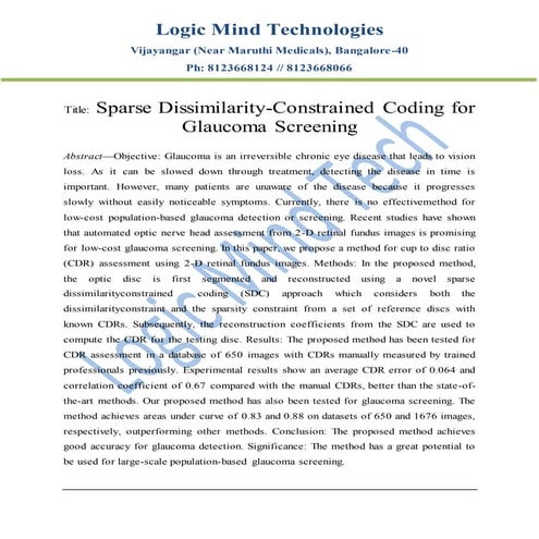 Sparse Dissimilarity Constrained Coding For Glaucoma Screening Pdf
