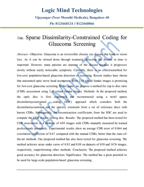 Sparse Dissimilarity Constrained Coding For Glaucoma Screening Pdf