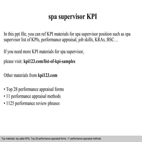 Spa supervisor kpi | PPT
