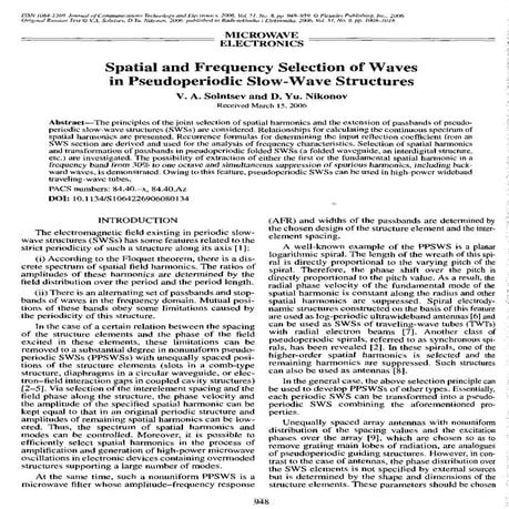 Spatial And Frequency Selection Of Waves In Pseudoperiodic Slow Wave Structures Pdf Physics