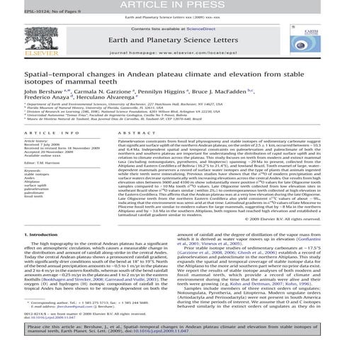 Spatial–temporal changes in andean plateau climate and elevation from ...