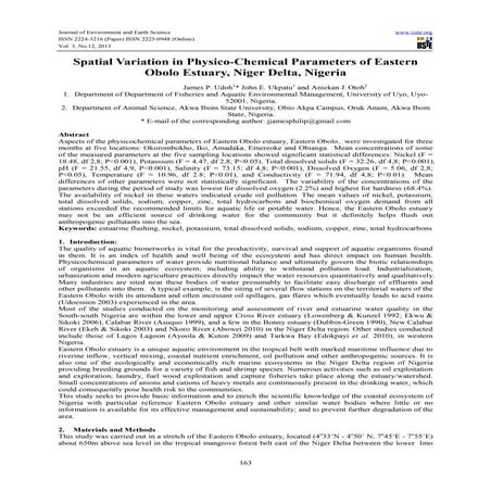 Spatial variation in physico chemical parameters of eastern obolo estuary, niger delta, nigeria ...