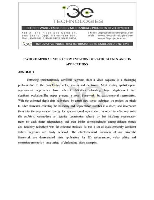 Spatio Temporal Video Segmentation Of Static Scenes And Its Applications Pdf