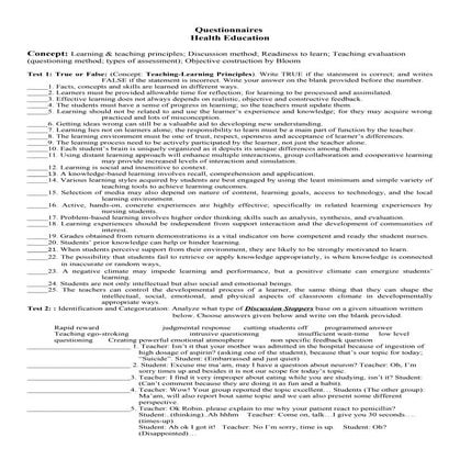 Test question on health education | DOC | Educational Assessment ...