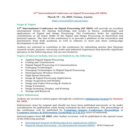 Call for Papers - 11th International Conference on Signal Processing ...