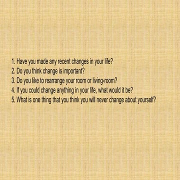 Topic: Change-Speaking Questions for Warm-ups | PPT