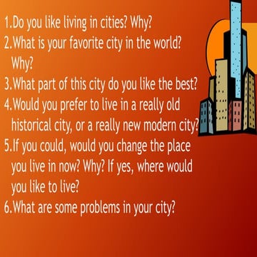 Topic: City Life-Speaking Questions for Warm-ups | PPTX