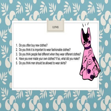 Topic: Clothing-Speaking Questions for Warm-ups | PPTX