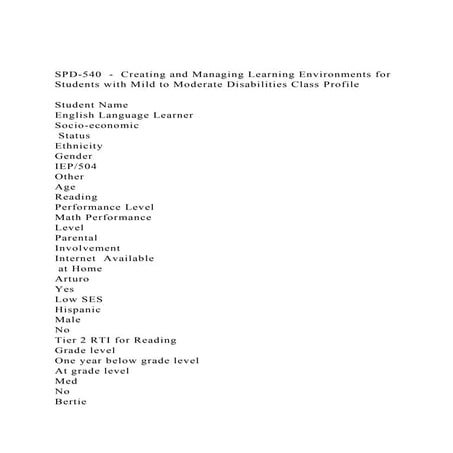 Class ProfileStudent NameEnglish Language LearnerSocioec.docx