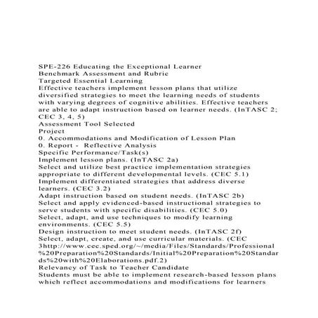 SPE-226 Educating the Exceptional LearnerBenchmark Assessm.docx