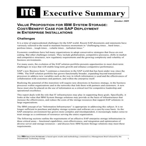 VALUE PROPOSITION FOR IBM SYSTEM STORAGE: COST/BENEFIT CASE FOR SAP DEPLOYMENT IN ENTERPRISE ...