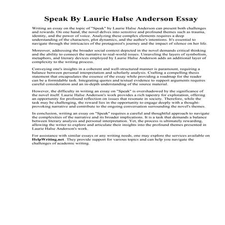 Speak By Laurie Halse Anderson Essay. Essays on speak by laurie halse ...