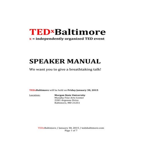 TEDxBaltimore 2013 - Speaker Manual | PDF
