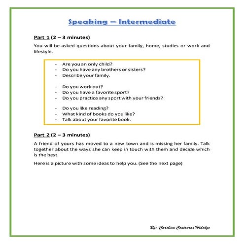Speaking intermediate | DOCX