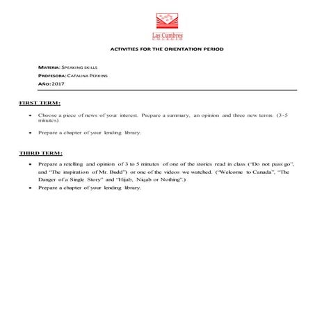 Speaking activities for the orientation period | DOCX