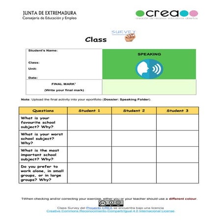 Speaking_Class Survey | PDF