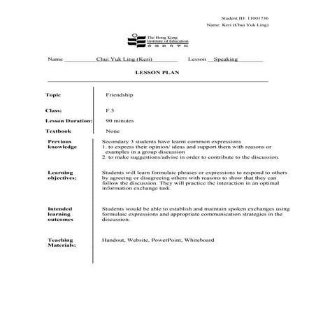 Speaking Lesson Plan PDF